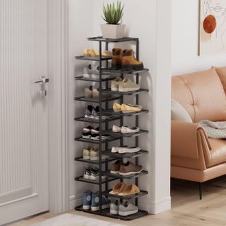 Generic Schuhregal aus Metall mit Klappbaren 45&deg;-Ablagen, Vertikaler Schuhst&auml;nder mit Rutschfesten F&uuml;&szlig;en for Eingangsbereich, Wohnzimmer, Schlafzimmer und Bal