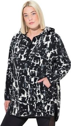 Ulla Popken Femme Grandes Tailles Pull Long à Capuche et Manches Longues, en Polaire bouclée Noir 54+ 833173100-54+