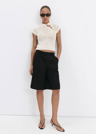 Mango Pull en maille ajour&eacute;e &agrave; brandebourgs &eacute;cru - Femme - XXS - MANGO