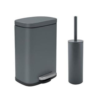 Spirella Treteimer-Set + WC-B&uuml;rste aus Stahl Akira - Soft-Close, Anti-Fingerabdruck - 21,4 x 17,6 x 30 cm - 5L - Dunkelgrau