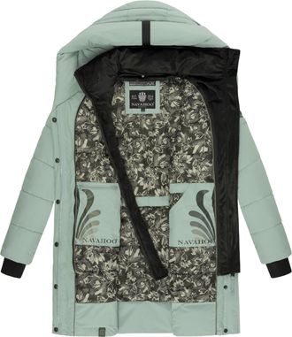 Navahoo Damen Wintermantel warmer Steppmantel lang mit Kapuze und abnehmbarem Fleece-Kragen Knutschilein Smokey Mint Gr. 3XL