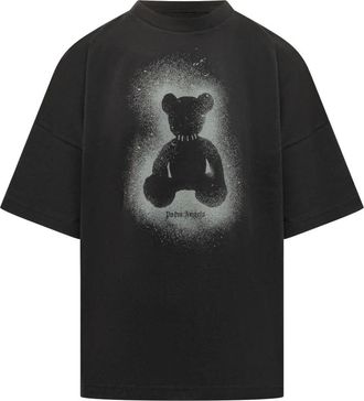Palm Angels Homme, Tops, Noir, Taille: S Spray Bear Over Tee