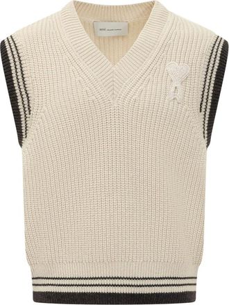 Ami Homme, Pulls, Beige, Taille: M Pull Sans Manches Col V