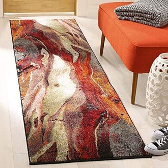Safavieh Zeitgenössische Teppich für Wohnzimmer, Esszimmer, Schlafzimmer - Glacier Collection, Kurzer Flor, Rot und Multi, 69 X 244 cm
