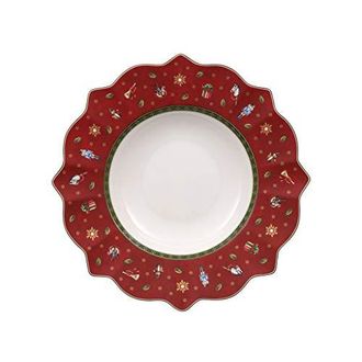 Villeroy & Boch Toys Delight Assiette Creuse Rouge et Blanc, Compatible Micro-Ondes, Vaisselle, Bol, Soupe, Ceramique, Article De No&euml;l, Porcelaine Haut De Gamme
