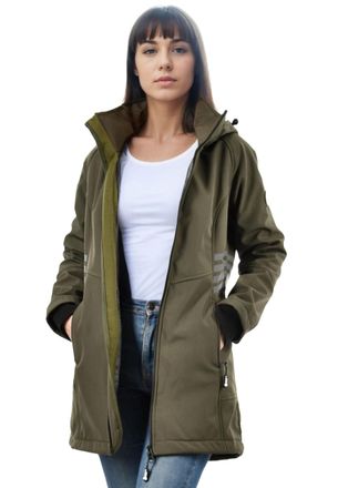 Arctic Seven Damen Softshelljacke (XS-5XL) mit Kapuze abnehmbar - Wasserabweisend, Atmungsaktiv, Fleece innen, Warme Jacke Frauen - AS-305 (4XL, Olive)