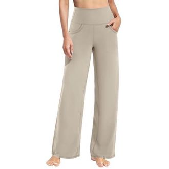 Generic Pantalon pour femme, pantalon habill&eacute; &agrave; jambe large avec poches, pantalon de surv&ecirc;tement extensible taille haute, kaki, 3XL