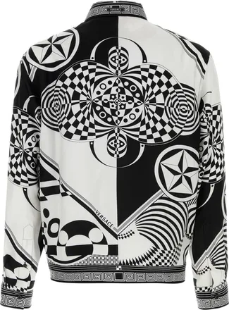 Versace Mens Informal Shirt Silk Twill Optical Teatro Foulard P Blackwhite Camicie