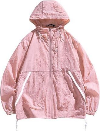 Generico Veste légère pour homme avec fermeture éclair complète, sweat à capuche pour protection solaire, manches longues, coupe-vent, manteau fin à séchage ra