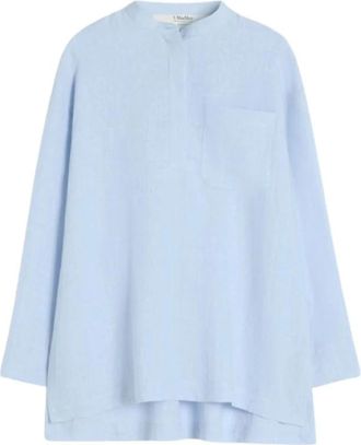 Max Mara Femme, Blouses et Chemises, Bleu, Taille: 36 FR Pocket Linen Shirt