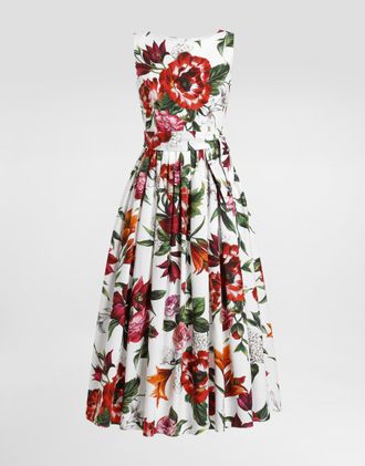Dolce & Gabbana Ärmelloses Kleid Aus Popeline Mit Blumenprint - Frau Kleider Drucken 44
