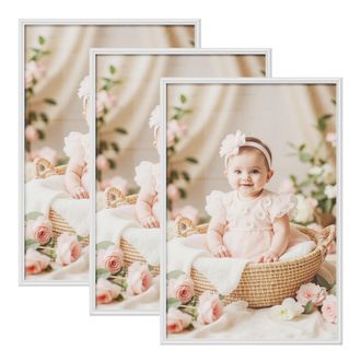 Woltu Bilderrahmen 40x60, 3er Set, Fotorahmen aus Massivholz und PS-Platte, Holzrahmen mit Passepartout, zum vertikalen oder horizontalen Aufhängen/Aufstell