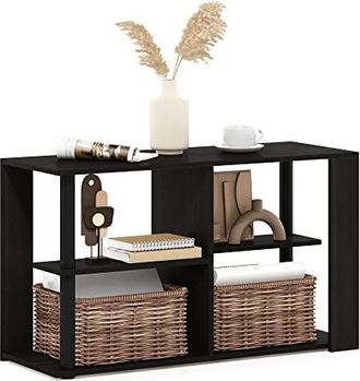 Furinno Romain Schmaler Beistelltisch mit Regalen, Espresso/Schwarz