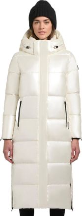 Khujo Damen glänzender Warmer Winter Steppmantel lang mit Abnehmbarer Kapuze Hedd Shiny-YM Offwhite Gr. M