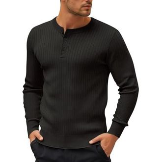 Generic T-shirt pour homme - Pull en tricot &agrave; manches longues boutonn&eacute;s - Pull l&eacute;ger - Automne - Coupe ajust&eacute;e - Pull c&ocirc;tel&eacute;, gris fonc&eacute;, XXL
