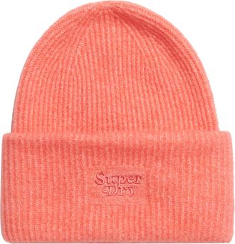 Superdry Damen Weiche Rippstrick-Beanie S&uuml;&szlig;es Korallrot 1SIZE