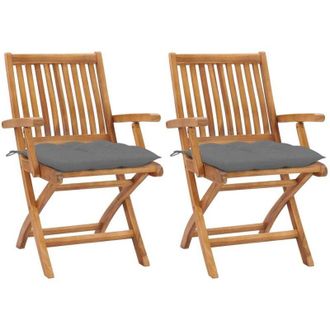 vidaXL Vidaxl - Gartenst&uuml;hle 2 Stk. mit Grauen Kissen Massivholz Teak