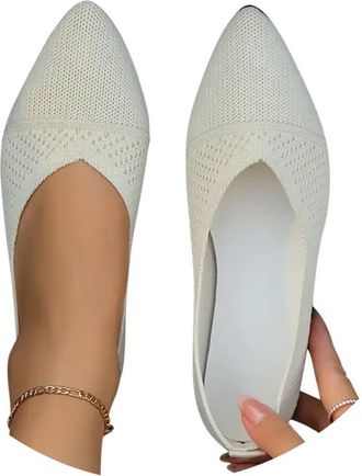 Minetom Damen Ballerina Flache Schuhe Spitze Zehe Strick Kleid Schuhe Slip On Sommer Walking Flats Loafer F&uuml;r Frauen Bequem Weich A Beige 41 EU