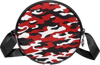 Generic Sac &agrave; bandouli&egrave;re Circle pour femme, petit sac &agrave; bandouli&egrave;re rouge camouflage avec fermeture &eacute;clair, bretelles r&eacute;glables, sac &agrave; main rond d&eacute;contract&eacute; 