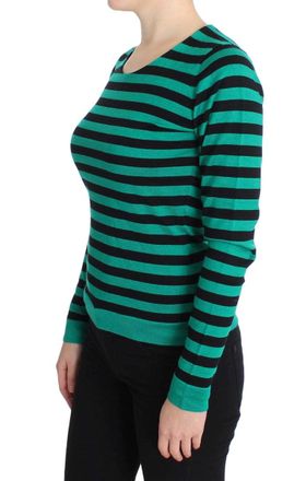 Dolce & Gabbana Womens Green Black Silk Cashmere Sweater Clothing