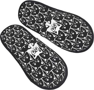 Generic Respirant Pantoufles en Feutre Chats noirs et un blanc Pantoufles Maison Unisex Chaussons en Feutre pour Hiver Extérieur Maison M