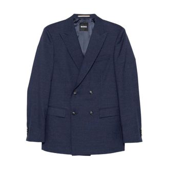 HUGO BOSS Veste de costume crois&eacute;e en laine m&eacute;lang&eacute;e - Homme - Vestes - Bleu - Taille: XL