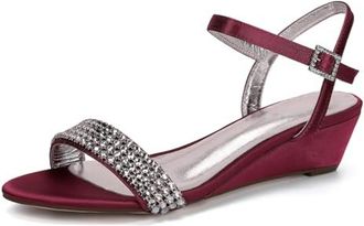 Generic Chaussures De Mariage Sandales Compensées Strass Élégance Et Confort Eté Talon Mariée Soirée Chaussures Femmes 4Cm,Wine Red,43 EU