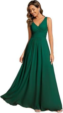 Ever-pretty Robe Demoiselle dhonneur Femme Mousseline Ceinture Plis Chic Vert Foncé 48