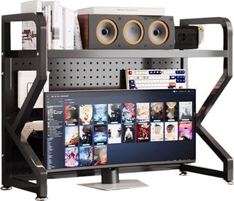 Generic Schreibtischregal Klein Metall 68 cm Höhe Platzsparend Schreibtisch Regalaufsatz Ecke Hohe Tragkraft for Office Home Dormitory(Black,115cm)