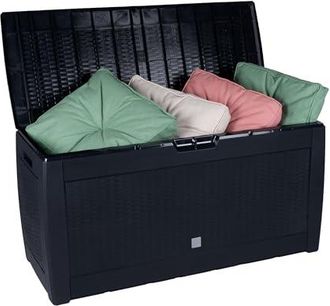 Grundig Lifetime Garden Aufbewahrungsbox mit Deckel, Gartenbox mit Rollen, Kunststoff Gartenschrank 310L, Auflagenbox Wasserdicht 119x48x60cm, Wasserdichte Ga