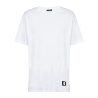 Balmain Oversized- &ouml;kologisch gestaltetes Baumwoll-T-Shirt mit Logodruck - - Tops - Herren - Wei&szlig; - XS