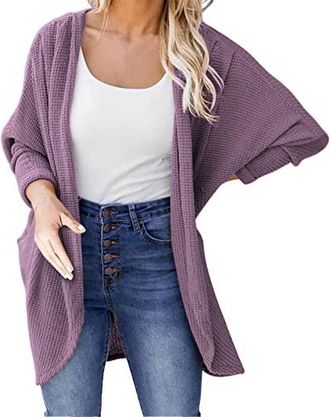 Generic 2026 Vestes pour femmes ouvert sur le devant long tricot doux pull couleur unie manches l&acirc;che veste d&eacute;contract&eacute;e cardigan, violet, XXL
