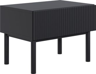 Selsey Nachttisch 50 cm Schwarz mit Gefr&auml;ster Front und Schublade, Schmaler Nachttisch f&uuml;r Schlafzimmer, Modernes Design, Funktionalit&auml;t und Langlebige Verar