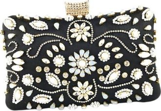 Yarnow Pochette Soir&eacute;e Perles et Cristaux &Eacute;l&eacute;gante pour Femme Sac Main Mariage Chic Clutch Bag Banquet Cocktail Accessoire Formel Noir