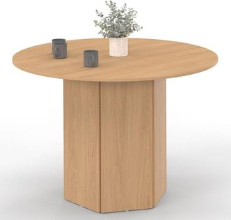 IDMarket Idmarket - Table à manger ronde berthe 6 personnes pied hexagonal bois effet hêtre 110 cm