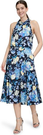 Vera Mont Damen Cocktailkleid mit Stehkragen 42, Dunkelblau/Blau