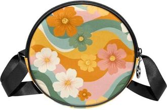 Generic Sac &agrave; bandouli&egrave;re rond pour femme, motif rayures florales color&eacute;es, petit sac &agrave; bandouli&egrave;re avec fermeture &eacute;clair, bretelles r&eacute;glables, sac &agrave; main ron