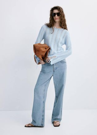 Mango Pull-over maille d&eacute;tails ajour&eacute;s bleu ciel - Femme - XXS - MANGO