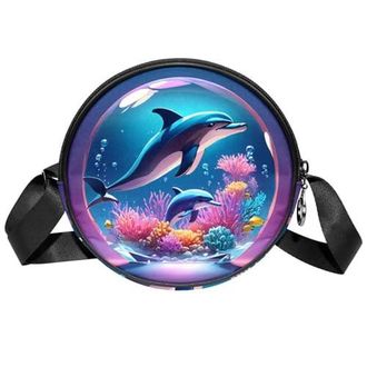 Generic Sac &agrave; bandouli&egrave;re rond pour femme, motif dauphin, boule de cristal, petit sac &agrave; bandouli&egrave;re avec fermeture &eacute;clair, bretelles r&eacute;glables, sac &agrave; main ron
