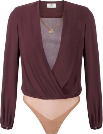 Elisabetta Franchi Femme, Tops, Brun, Taille: 38 FR Body en georgette avec collier pendentif