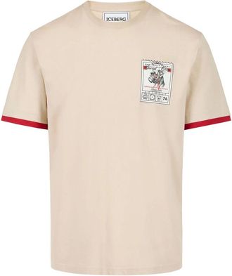 Iceberg Homme, Tops, Beige, Taille: 2XL T-shirt en jersey de coton coupe droite