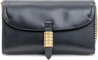 Pinko Pinko, Femme, Sacs, Noir, Taille: ONE Size Sac &agrave; main en cuir avec logo lettr&eacute;
