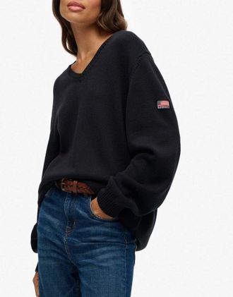 Superdry Pull oversize &agrave; col en V - Noir