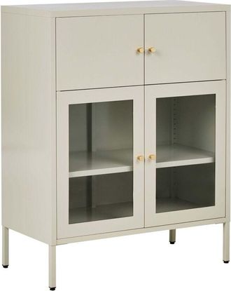 Beliani Armoire Vitrine M&eacute;tallique &agrave; 2 Compartiments et 2 Portes Vitr&eacute;es Style Scandinave Beige Clair Esholt