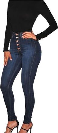 Generic Jean Taille Haute Coupe cintrée pour Femme, Denim Skinny Extensible, Effet Gainant, Effet Gainant