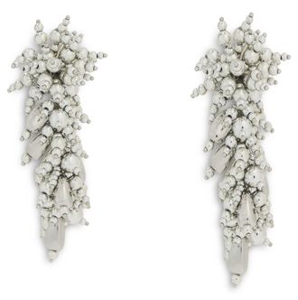 Self Portrait Beaded Floral Drop Earrings - Silver