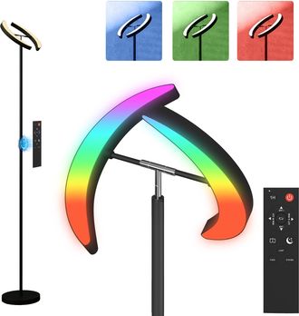 HOMCOM LED Stehlampe Wohnzimmer RGB Stehleuchte Dimmbar mit 350&deg; drehbarer Doppelkopf, Fernbedienung, Touch-Steuerung, 4 Farbtemperatur, Timer 3100 lm 2700K-