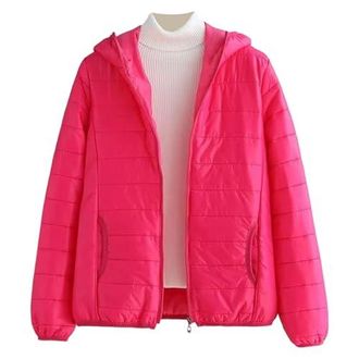 Generic Doudoune dhiver matelass&eacute;e l&eacute;g&egrave;re &agrave; capuche pour femme avec fermeture &eacute;clair int&eacute;grale et poches, rose rouge, 3XL