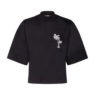 Palm Angels Femme, Tops, Noir, Taille: 42 FR T-shirt court avec broderie de palmier
