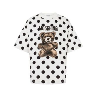 Moschino unisex, Tops, Blanc, Taille: 38 FR T-shirt en jersey de coton &agrave; pois avec imprim&eacute; ours en peluche
